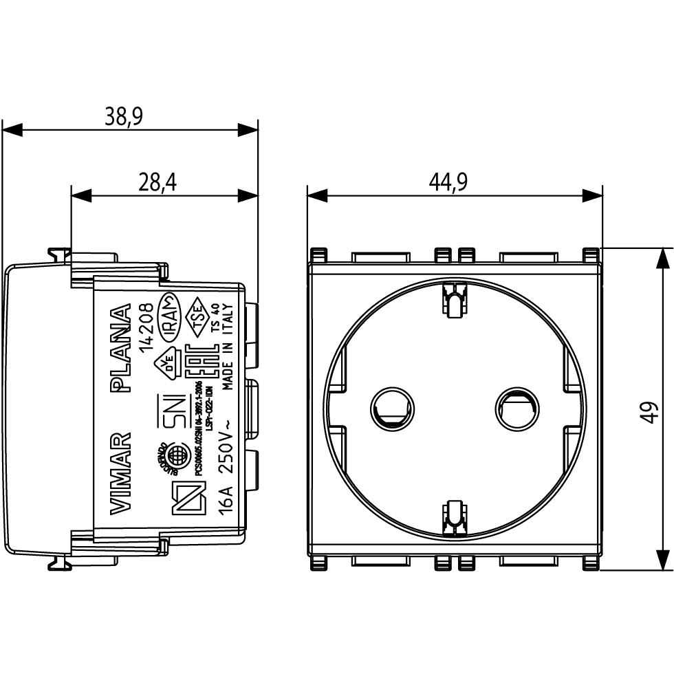 Priza standard german, schuko, alba, 16A, 2 module, 14208, Vimar, Plana ...