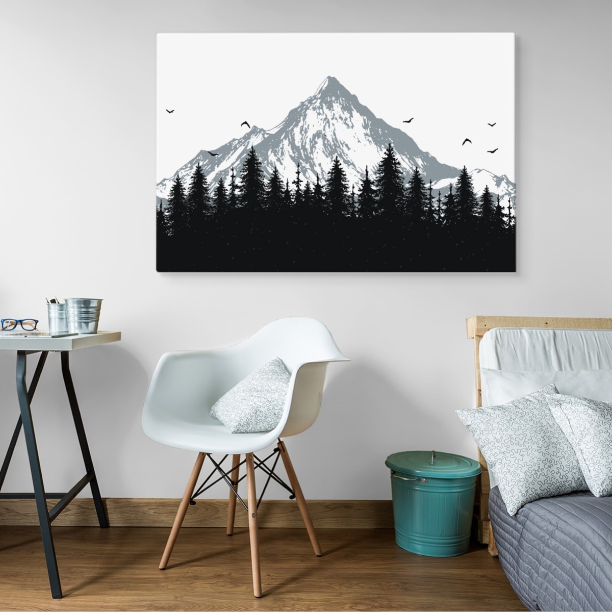 Tablou pentru Dormitor PADURE Alb-Neagra la Munte 40cm x 30cm Pictura ...