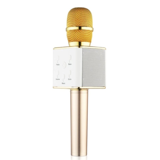 Microfon wireless Gold, cu sistem Karaoke, boxa incorporata, Bluetooth ...