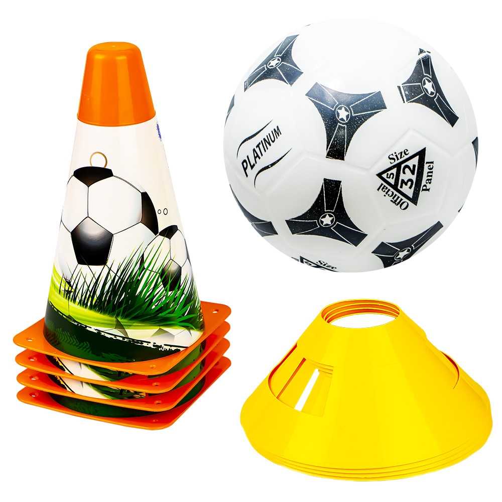 Set de antrenament cu 2 tipuri de jaloane si minge, 30x10,6x29 cm - eMAG.ro
