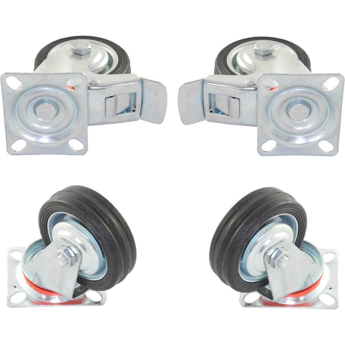 Set 2 roti pivotante si 2 roti pivotante cu frana din cauciuc plin cu ...