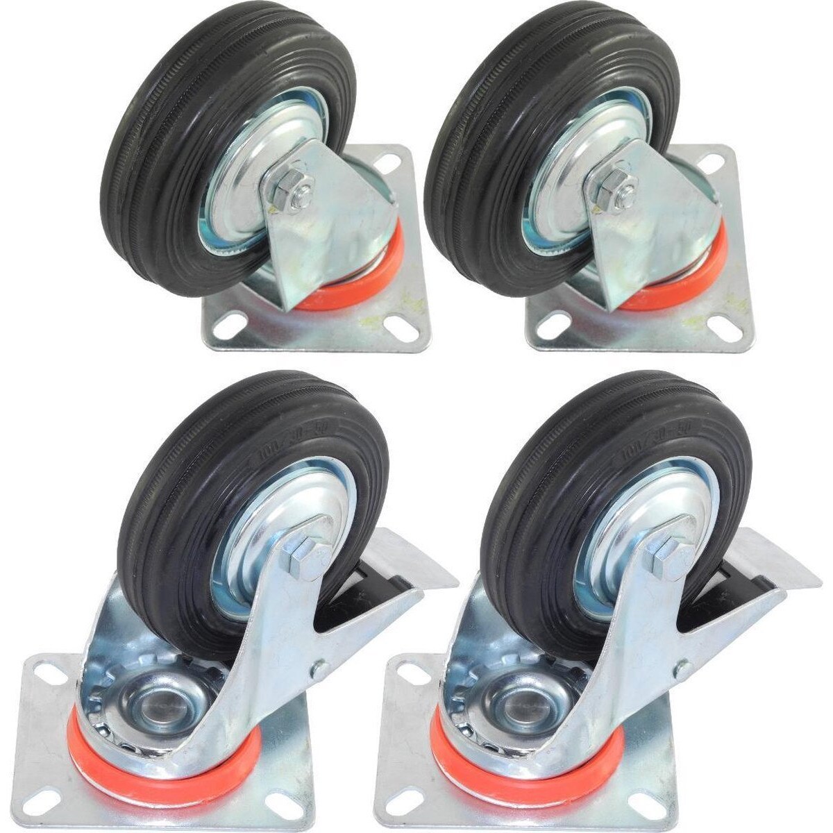 Set 2 roti pivotante si 2 roti pivotante cu frana din cauciuc plin cu ...