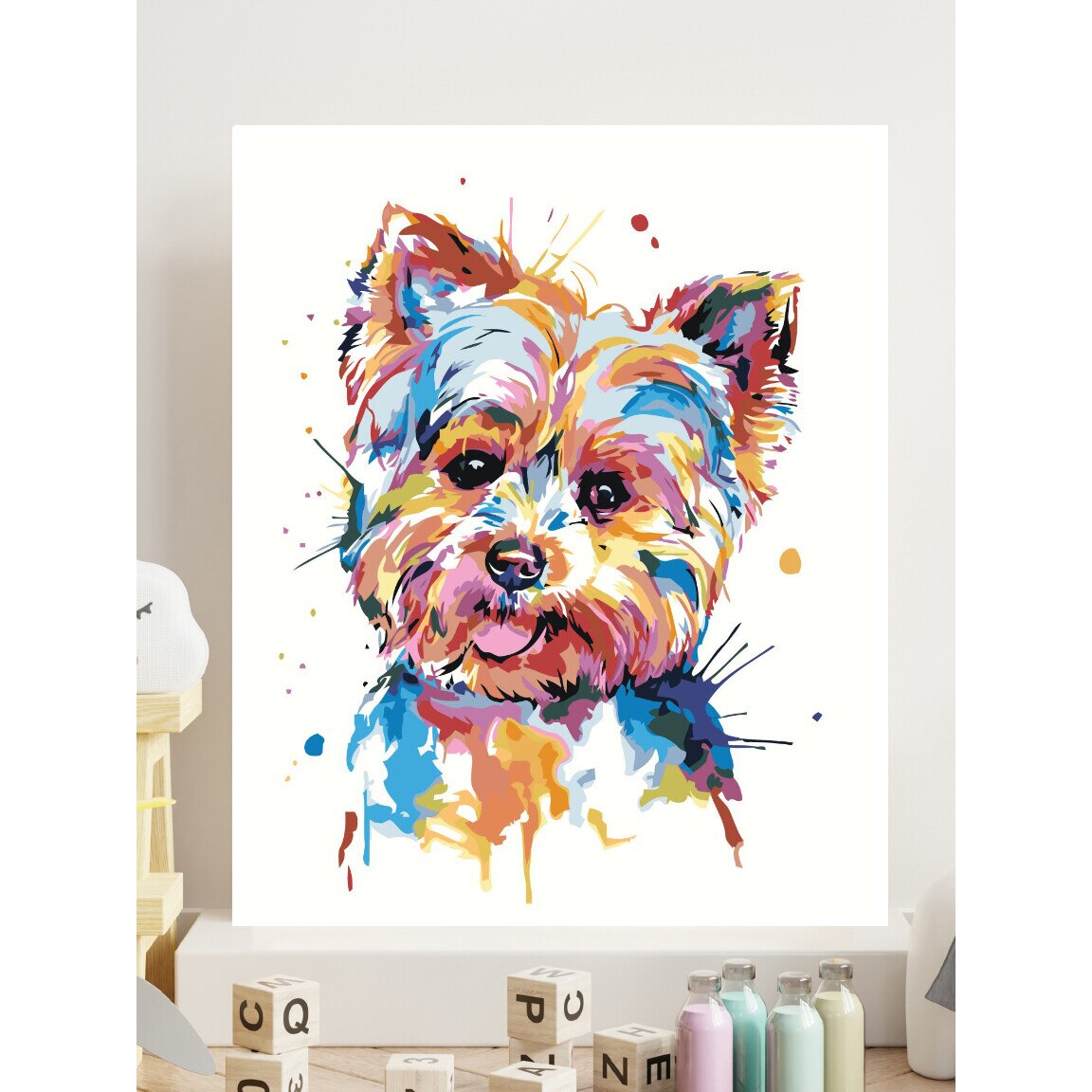 Set pictura pe numere Catel Yorkshire Terrier 1091, panza bumbac pe ...