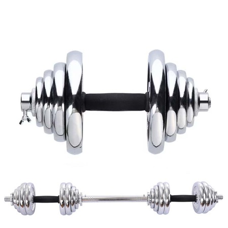 Set gantere 2 in 1 Timeless Tools, bara si 16 discuri cromate, 8 discuri 2.5 kg, 4 discuri 1.25 ...