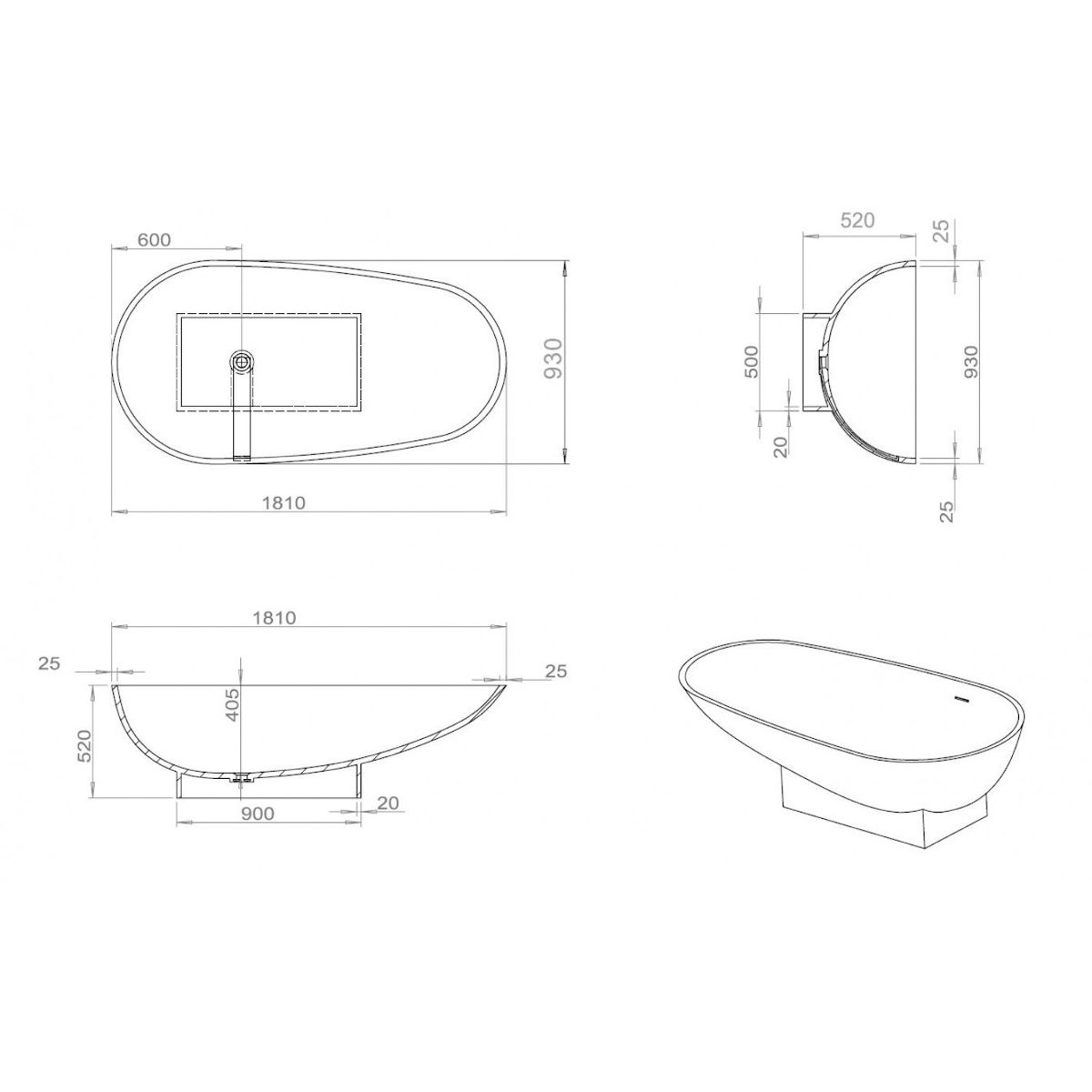 Cada de baie Ego-Alfredo, 181 cm, free-standing, design modern ...