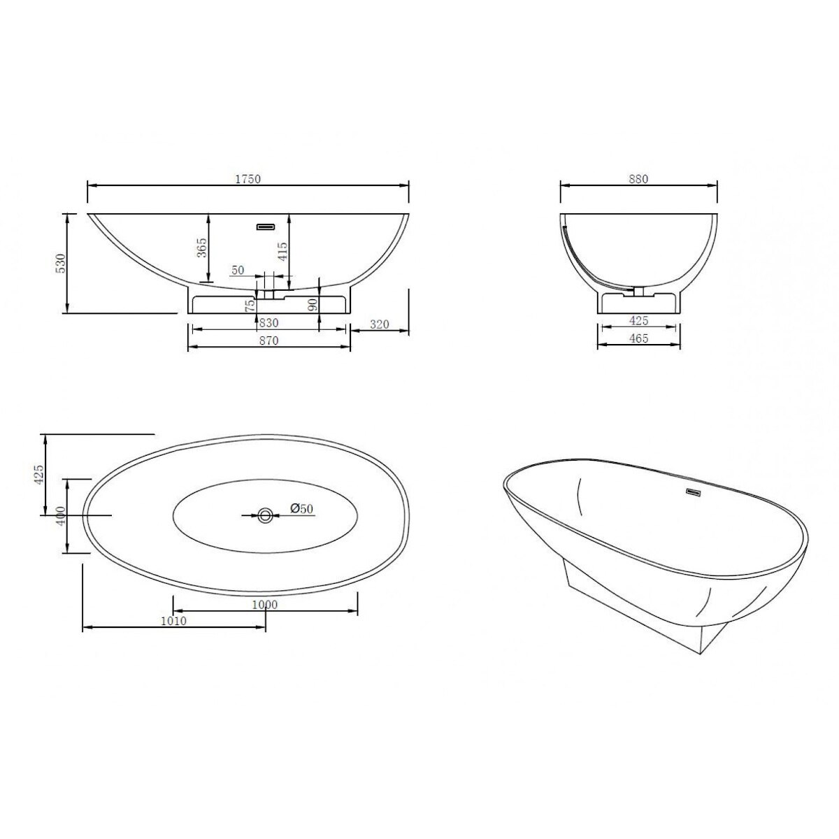 Cada de baie Ego-Premier, 175 cm, free-standing, design modern ...