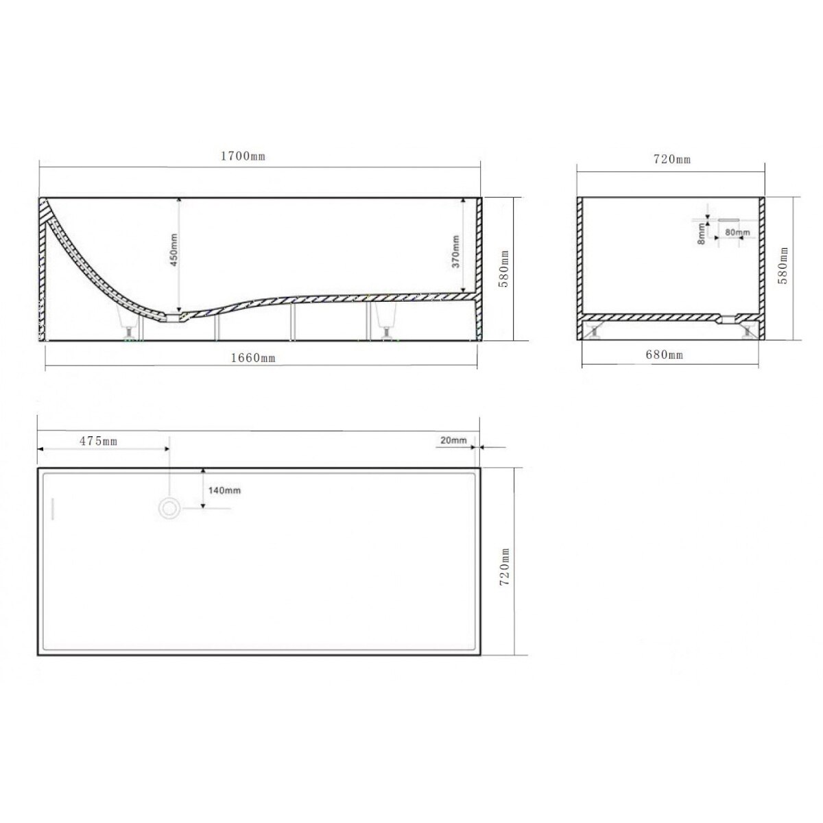 Cada de baie Ego-Radison, 170 cm, free-standing, design modern ...