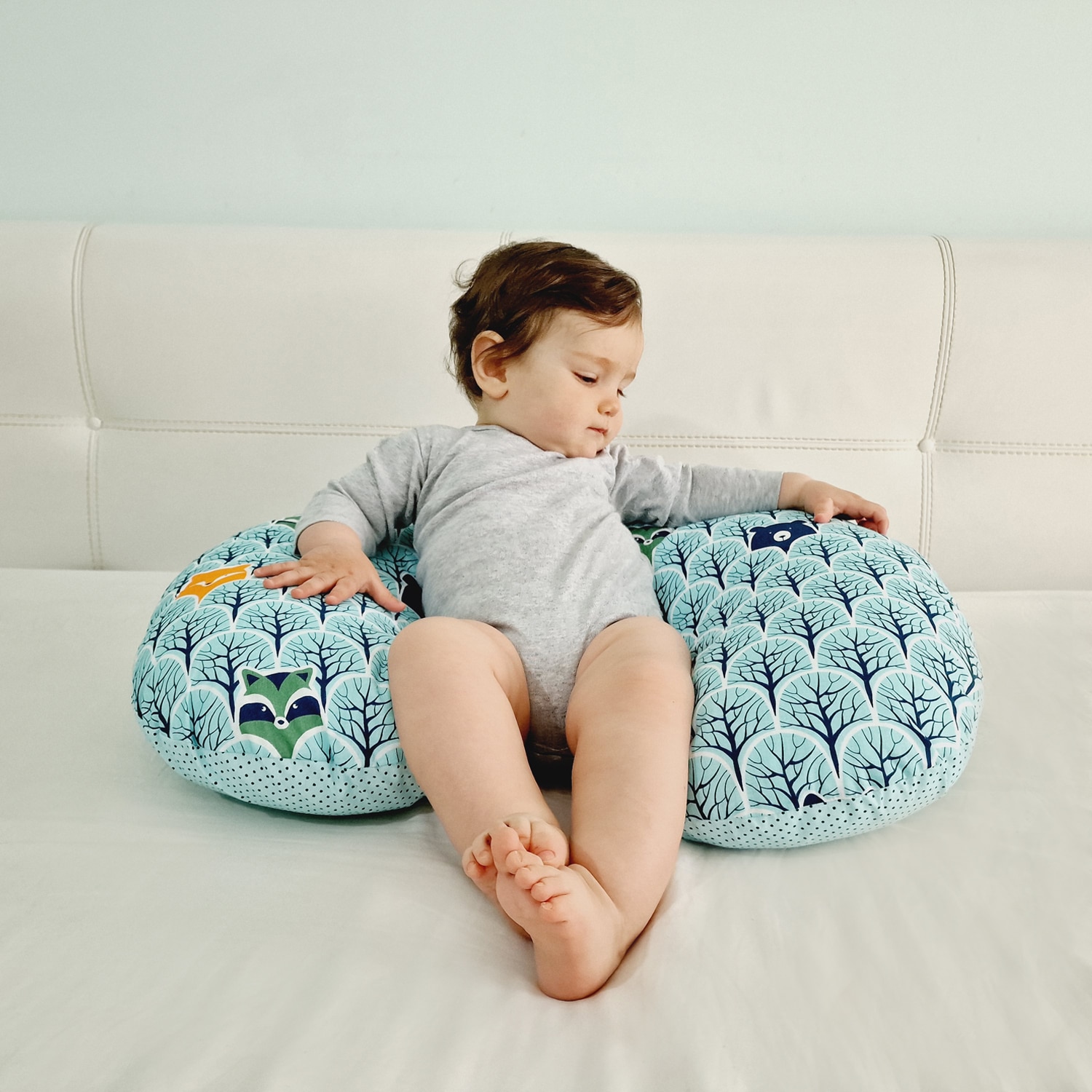 Perna alaptare cu husa bumbac detasabila Kidizi Celia Animals Mint ...