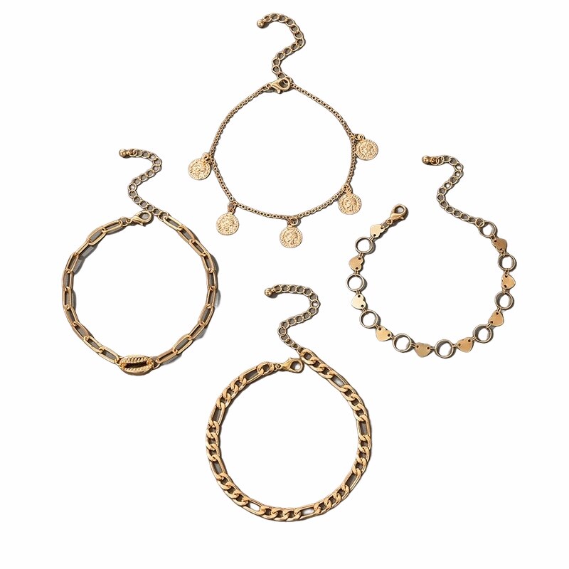 Set 4 bratari de picior, aurii, cu banuti, Tania C3, Pursehuit - eMAG.ro