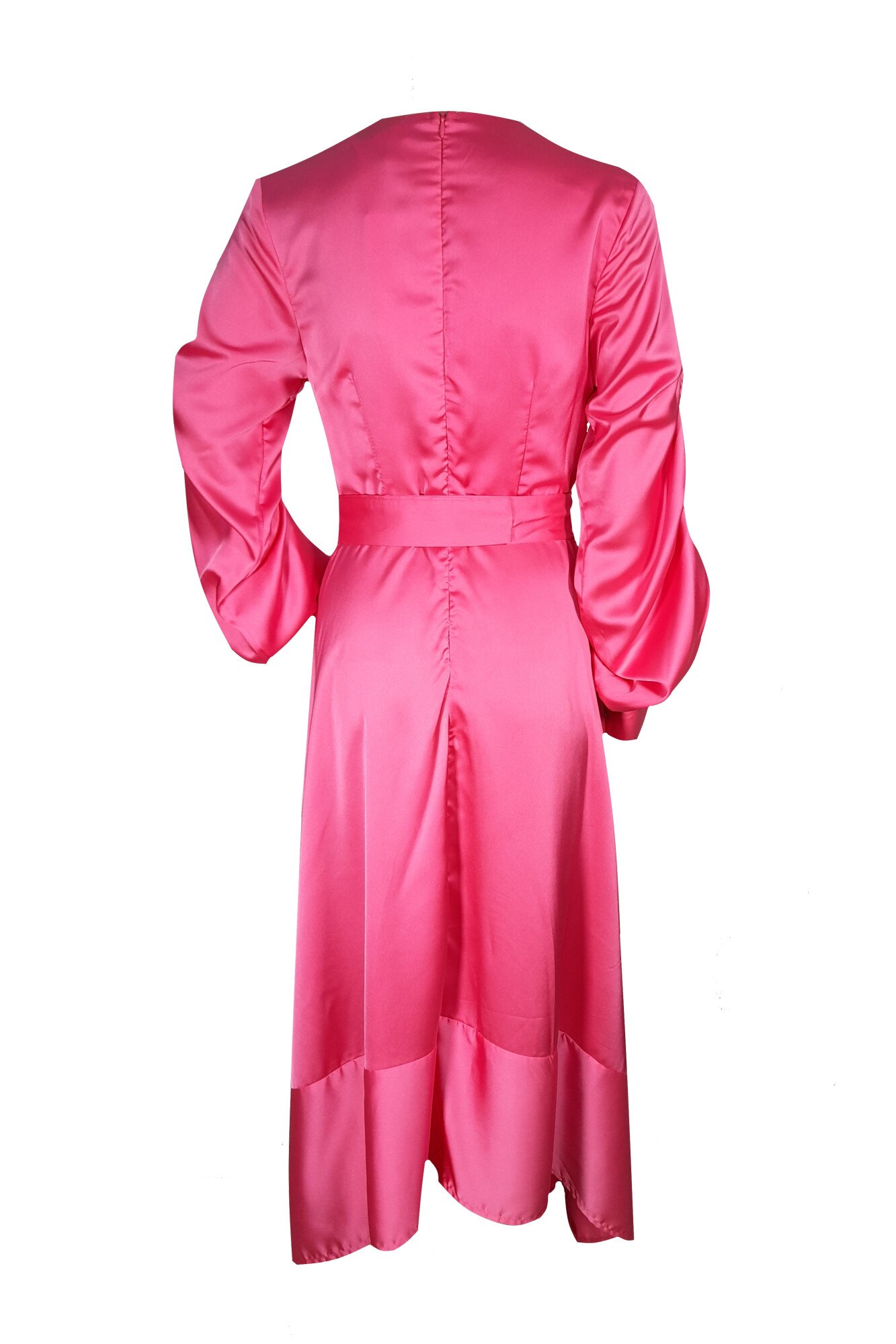 Rochie dama petrecuta, asimetrica, cu volan, roz-ciclam marimea L - eMAG.ro