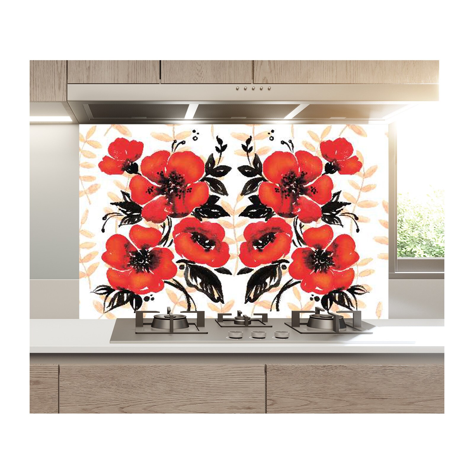 Panou bucatarie decorativ, protectie plita, Desen cu Mac 600x600 mm ...