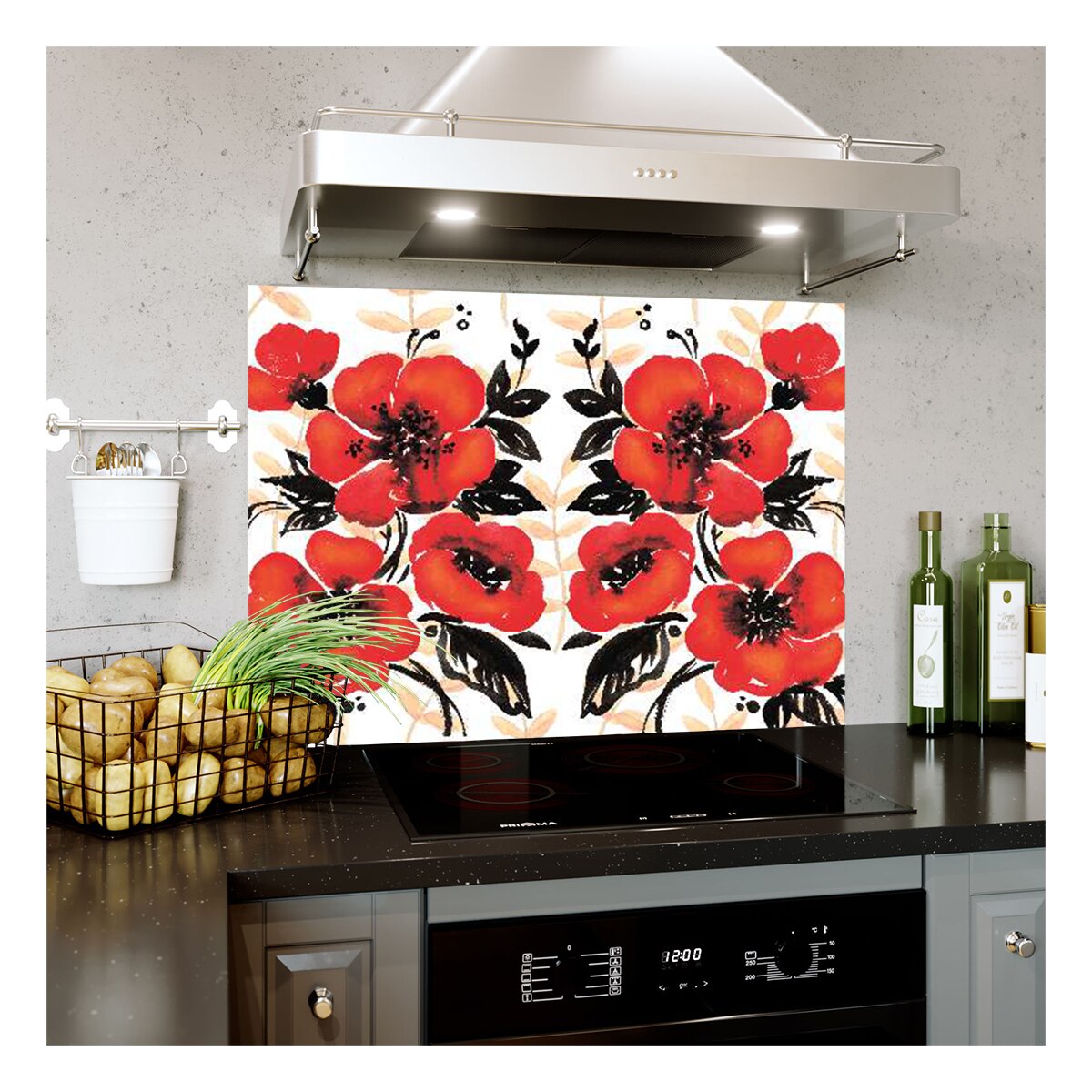 Panou bucatarie decorativ, protectie plita, Desen cu Mac 600x600 mm ...