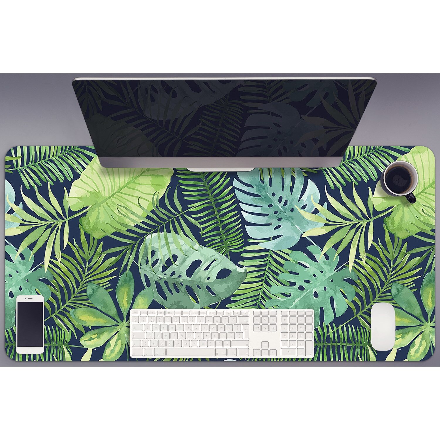 Mapa birou, protectie birou, Frunze Exotice, Verde, 90 cm x 45 cm ...