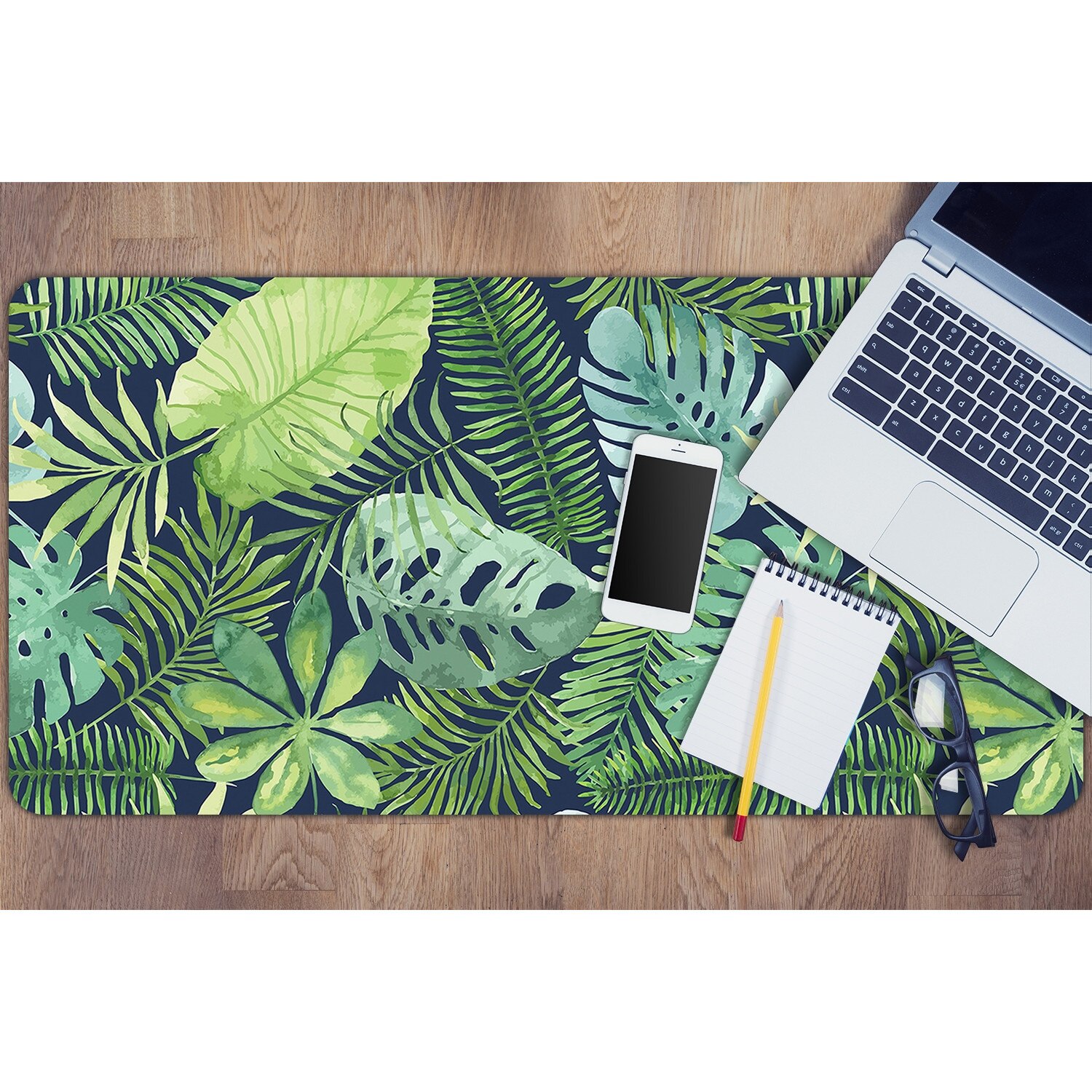 Mapa birou, protectie birou, Frunze Exotice, Verde, 90 cm x 45 cm ...