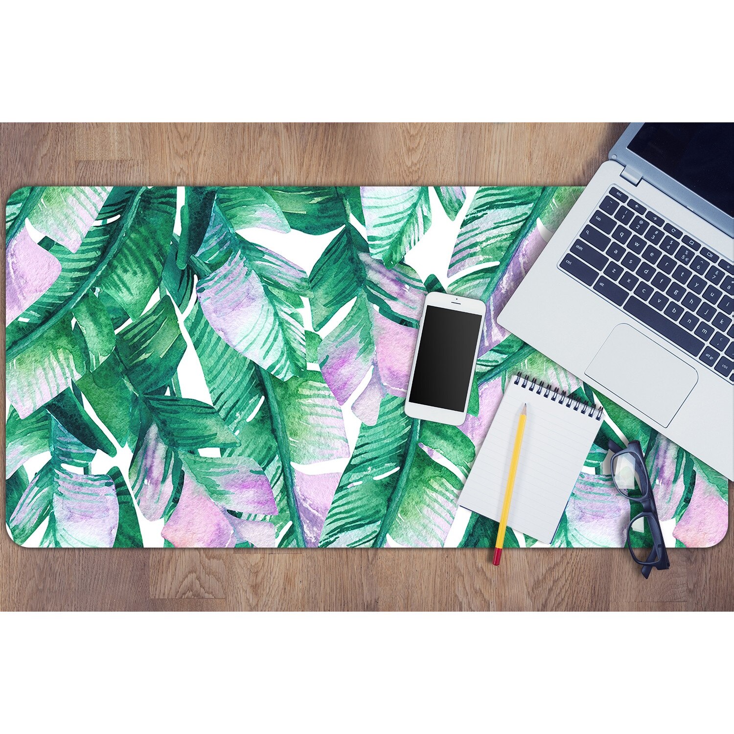 Mapa birou, din PVC, pentru protectie birou, Frunze Pastel, Verde, 90 ...