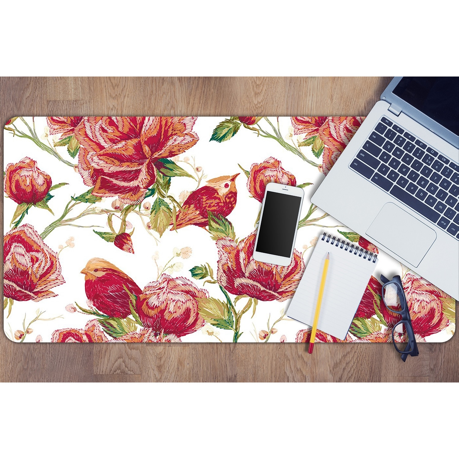 Mapa birou, din PVC, pentru protectie birou, Pasari Rosii, Rosu, 100 cm ...