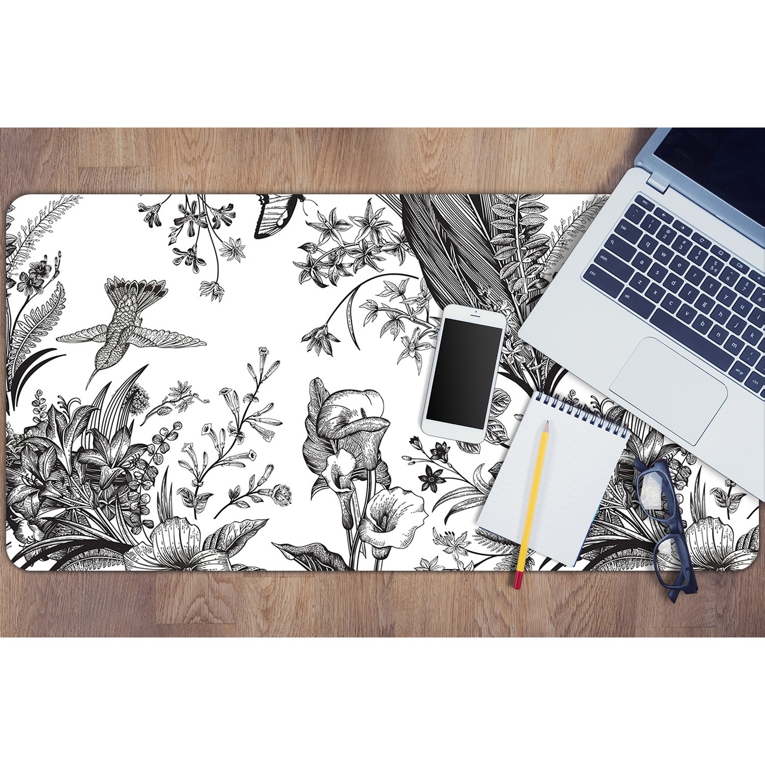 Mapa birou, din PVC, pentru protectie masa, Gradina Alb-Negru, Alb ...