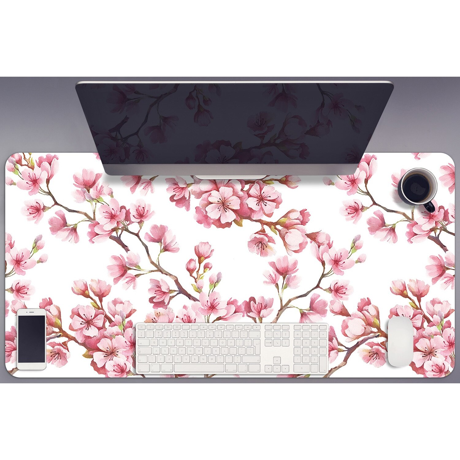 Mapa birou, din PVC, pentru protectie birou, Flori Roz, Roz, 90 cm x 45 ...