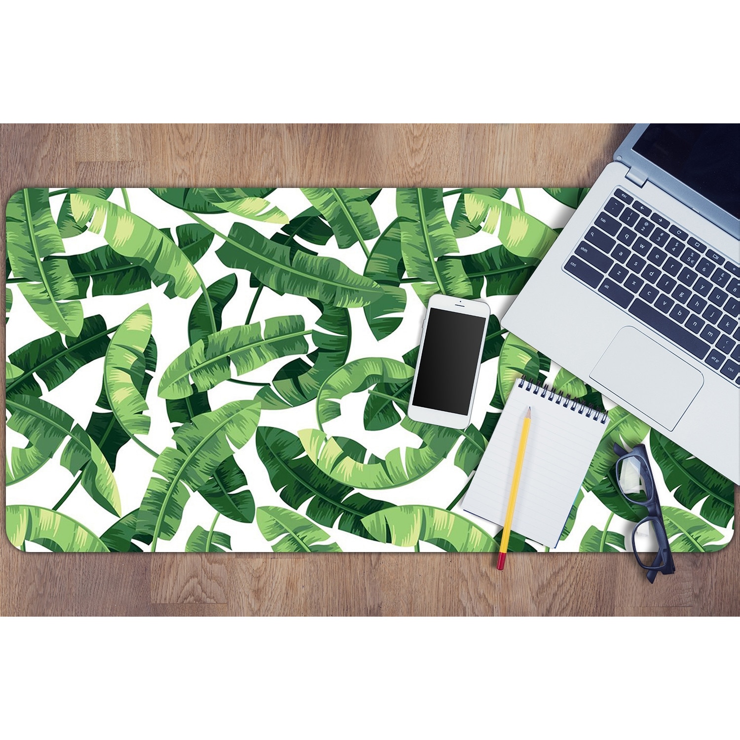 Mapa birou, protectie birou, Frunze Tropicale, Verde, 100 cm x 50 cm ...