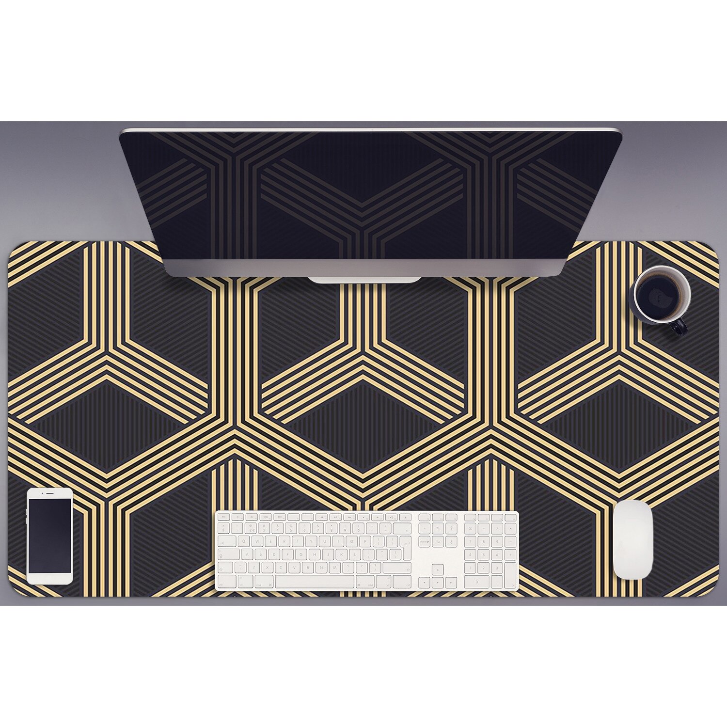 Mapa birou, protectie birou, Model Geometric, Negru, 100 cm x 50 cm ...