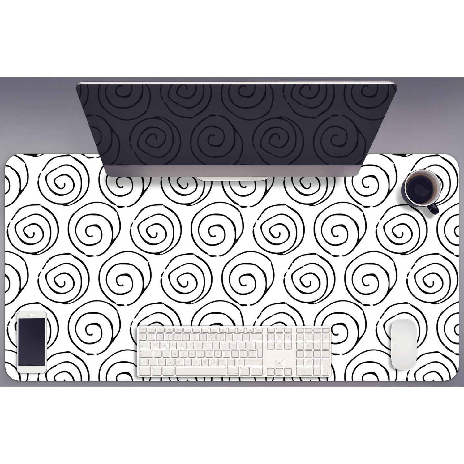 Mapa birou, din PVC, pentru protectie masa, Scoici De Melc, Alb-Negru ...