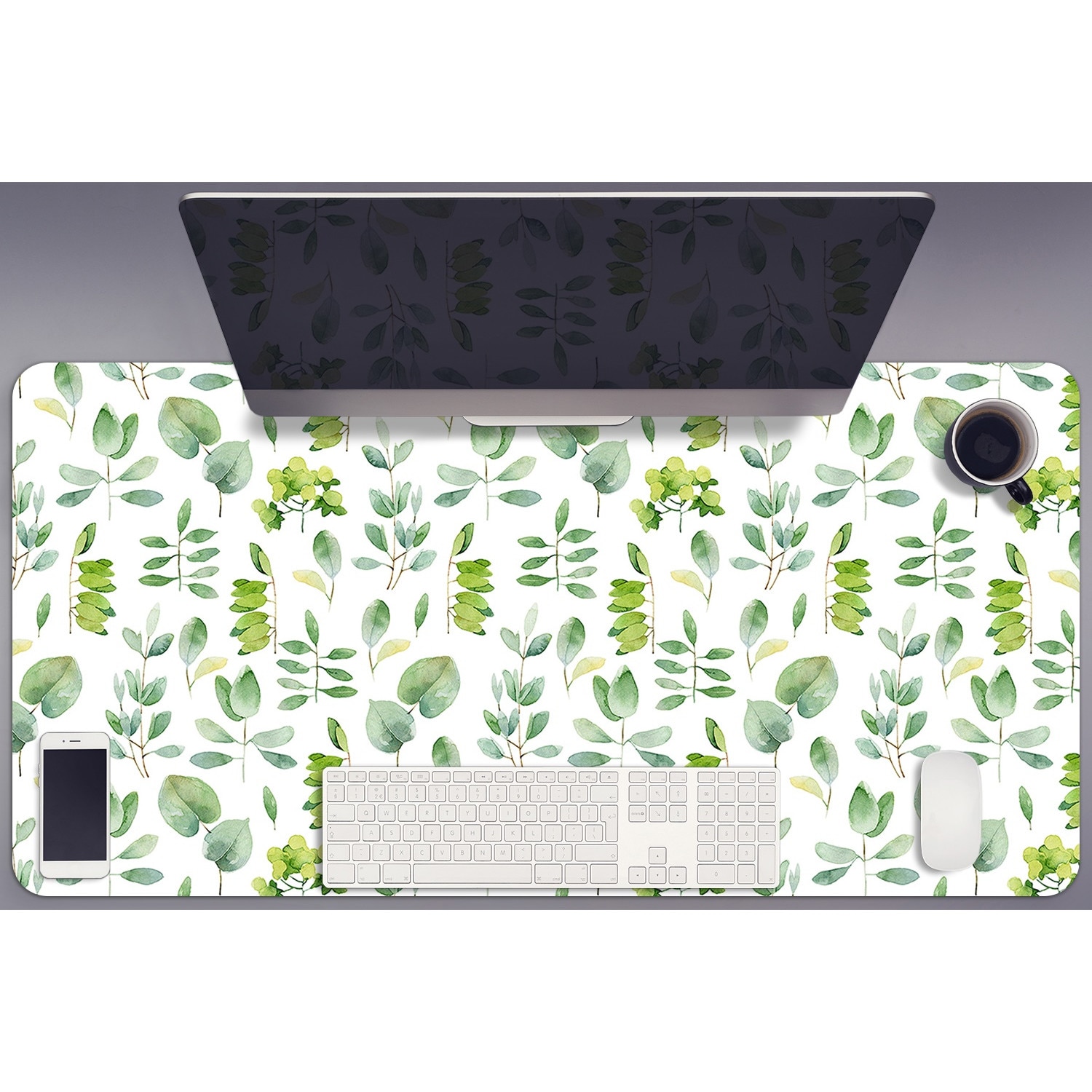 Mapa birou, din PVC, pentru protectie birou, Frunze Verzi, Verde, 100 ...