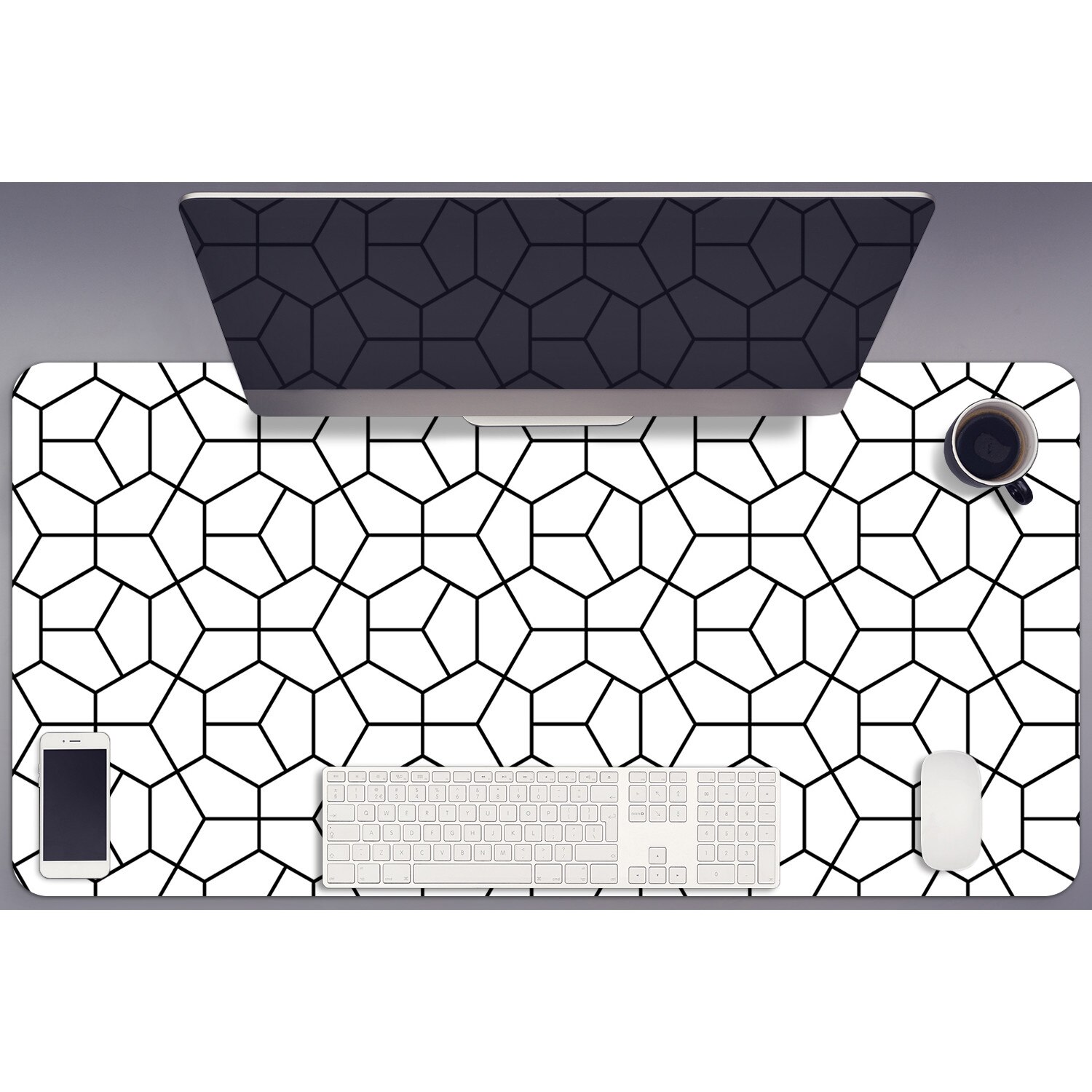 Mapa birou, protectie pentru birou, Forme Geometrice, Alb-Negru, 100 cm ...