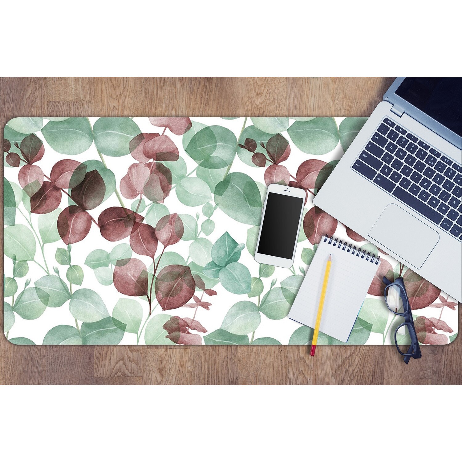 Mapa birou, protectie pentru birou, Model Floral, Verde, 90 cm x 45 cm ...