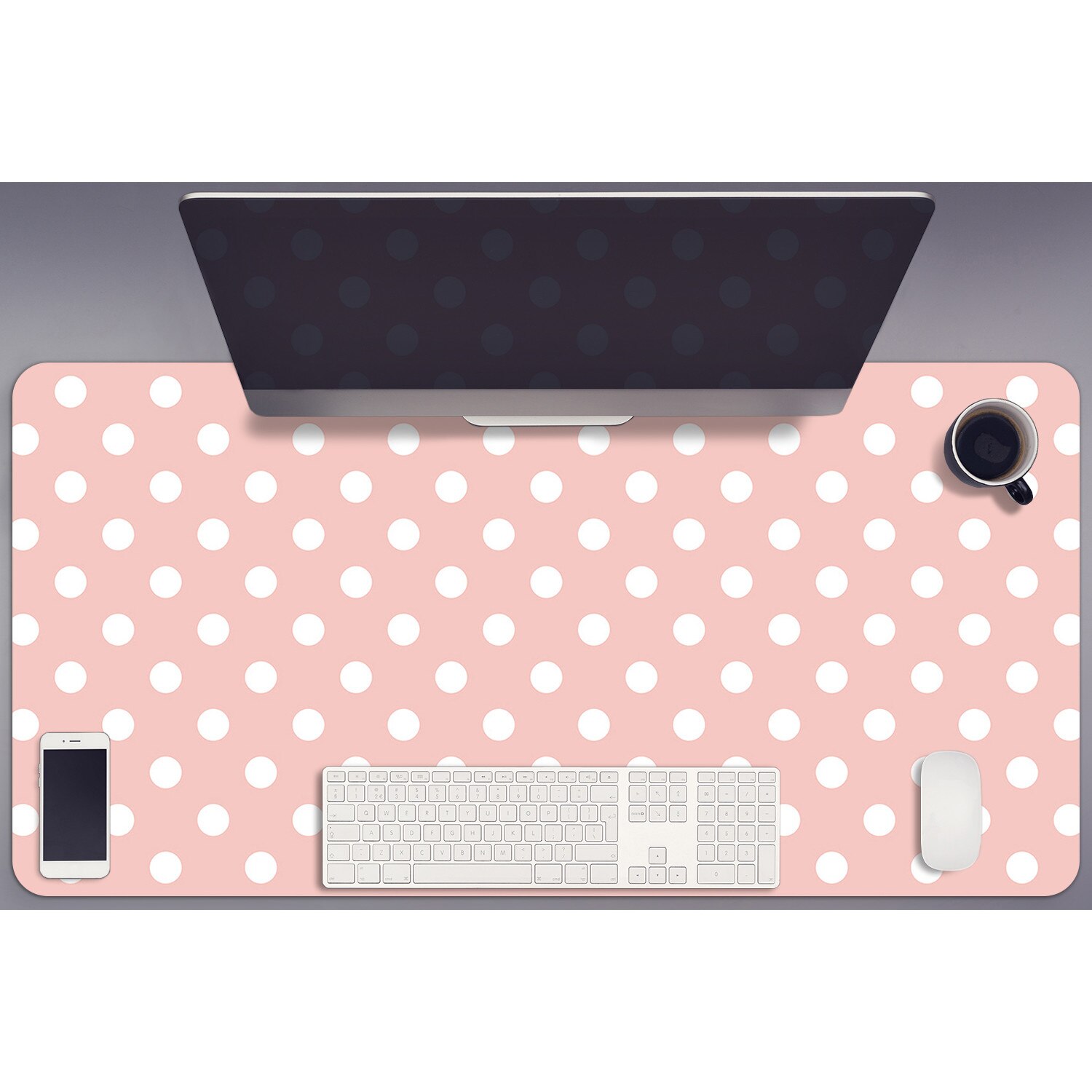 Mapa birou, din PVC, pentru protectie birou, Puncte Albe, Roz, 90 cm x ...