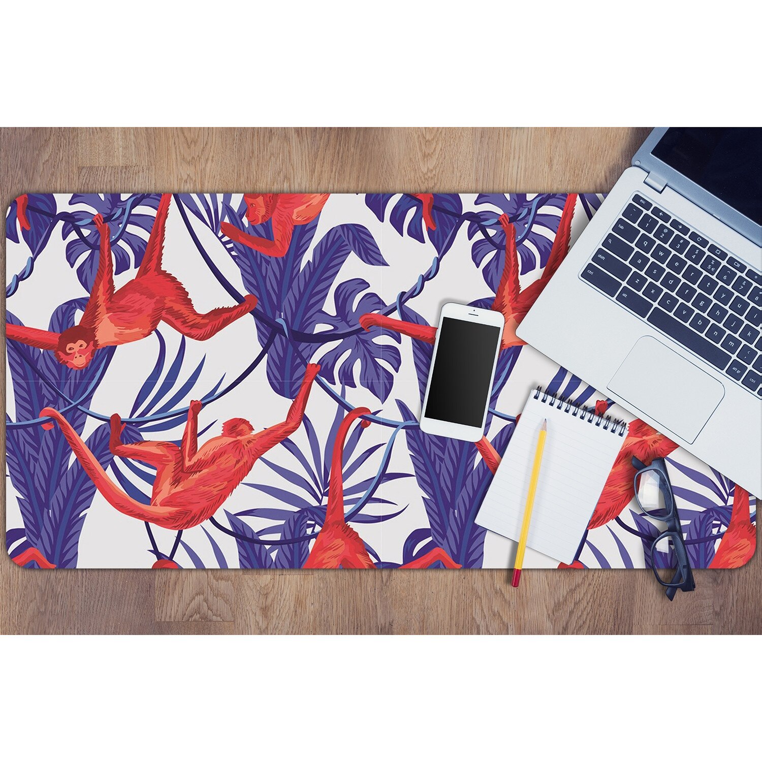 Mapa PVC pentru birou, Maimuta Rosie, Albastru Marin, 90 cm x 45 cm ...