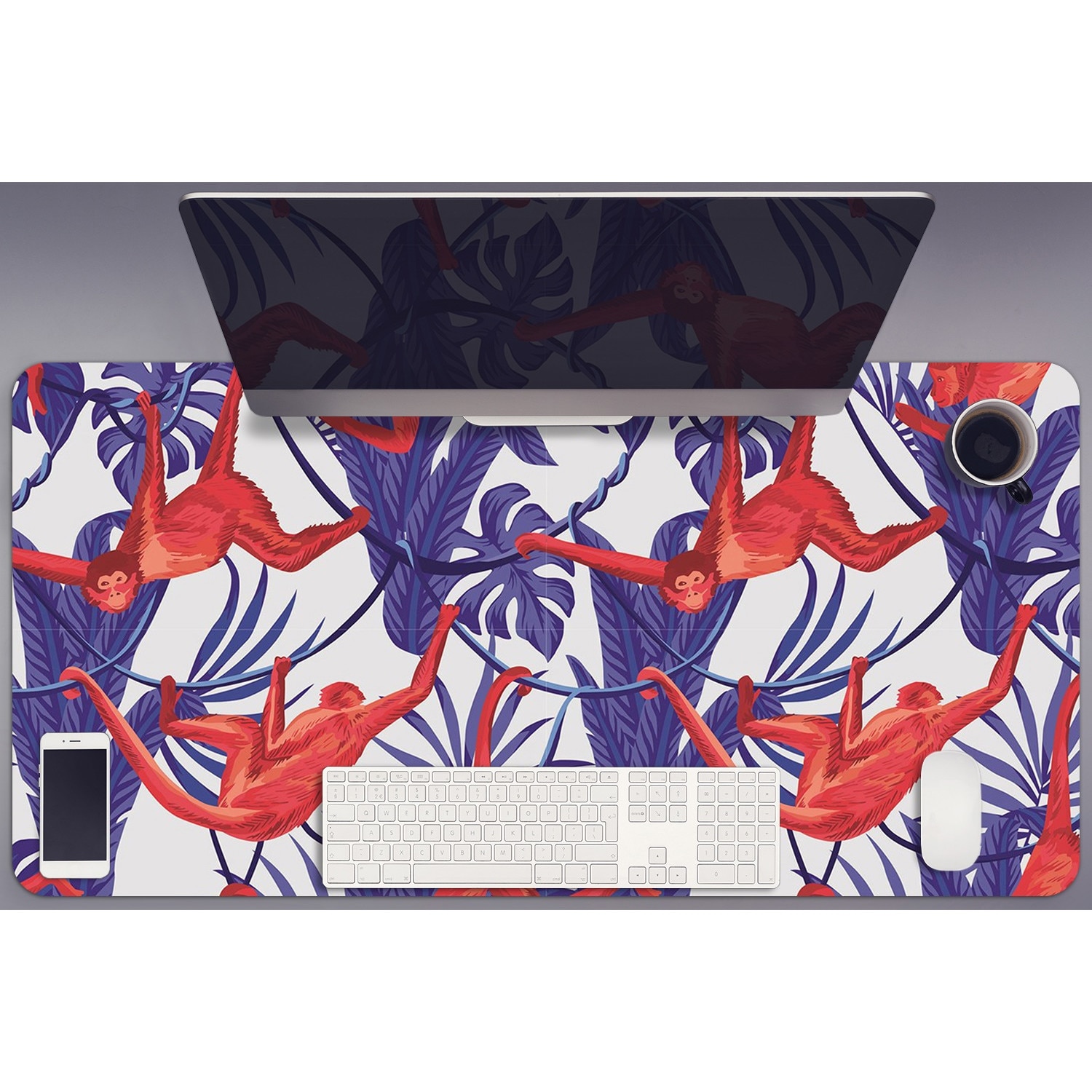 Mapa PVC pentru birou, Maimuta Rosie, Albastru Marin, 90 cm x 45 cm ...