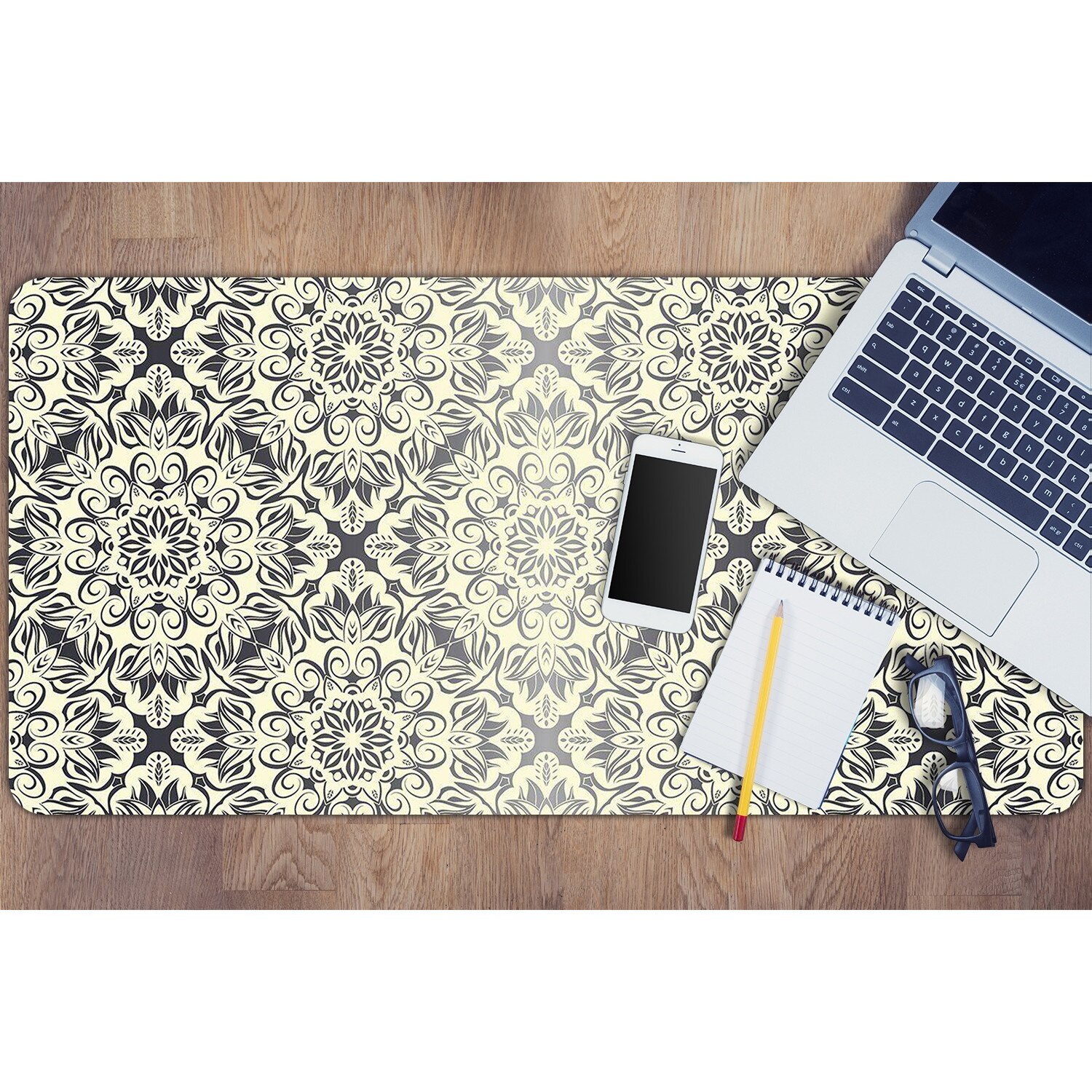 Mapa birou, din PVC, pentru protectie birou, Model Floral, Cremoasa ...