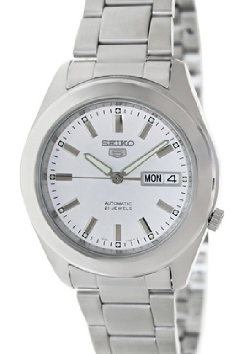 Seiko, Автоматичен иноксов часовник с лого на циферблата, Сребрист ...