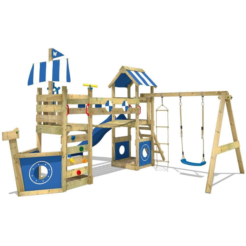 Complex de joaca StormFlye, realizat din lemn masiv, turn de catarare ...