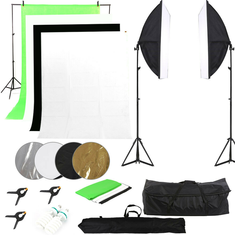 Set lumini pentru studio, Cu softbox, 4 fundaluri, reflectoare si ...