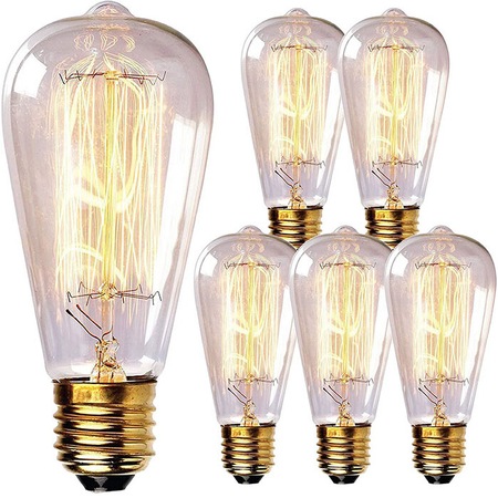 Set 6 becuri Edison Vintage, ST64, 40W, Dimmable, 2700K, 230 lm, E27 ...