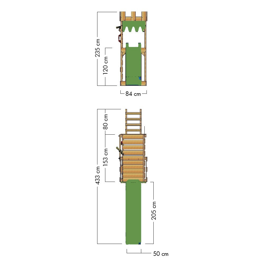 Complex de catarare CannonFlyer, realizat din lemn masiv, cu tobogan, 5 ...