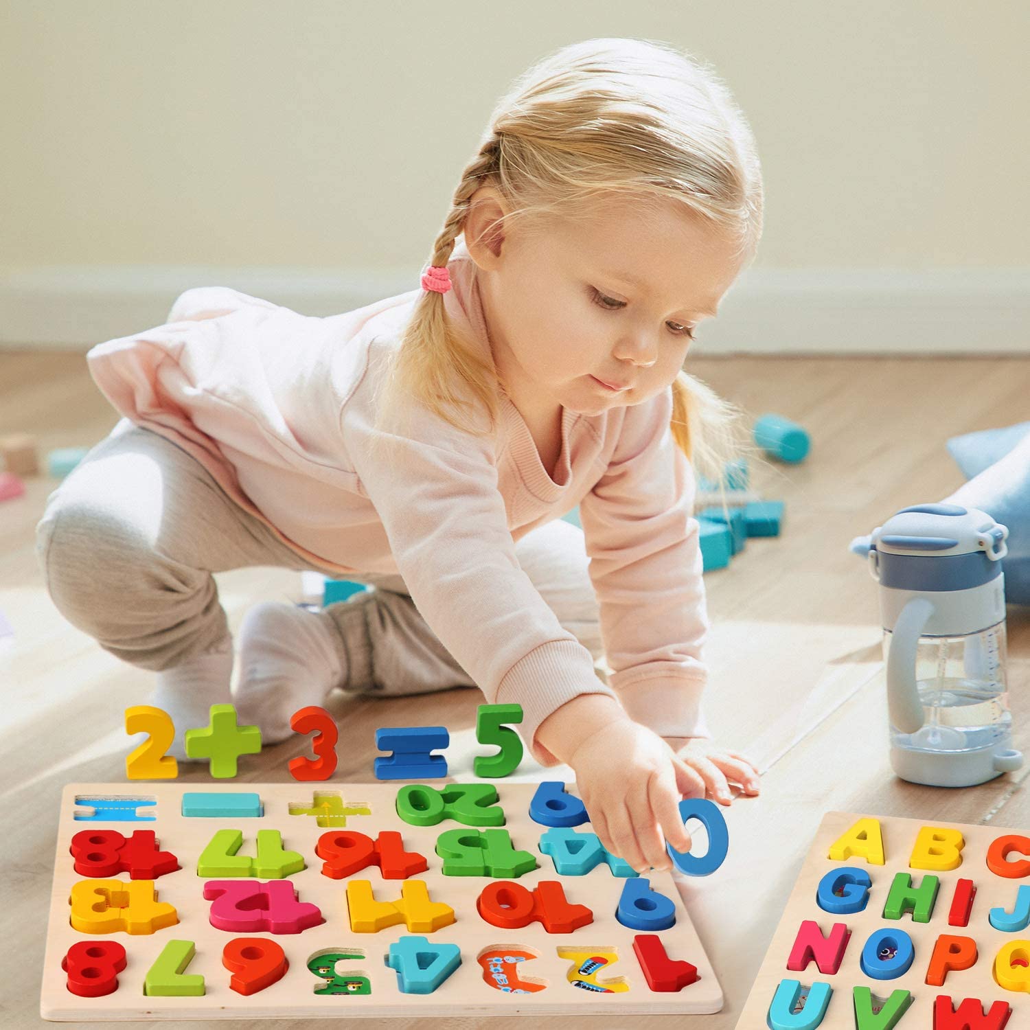 Puzzle din lemn cu numere de la 1 la 20 cu semne pentru operatii ...