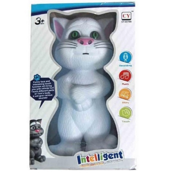 Jucarie interactiva Talking Tom, motanul inteligent, inaltime 25cm, alb ...