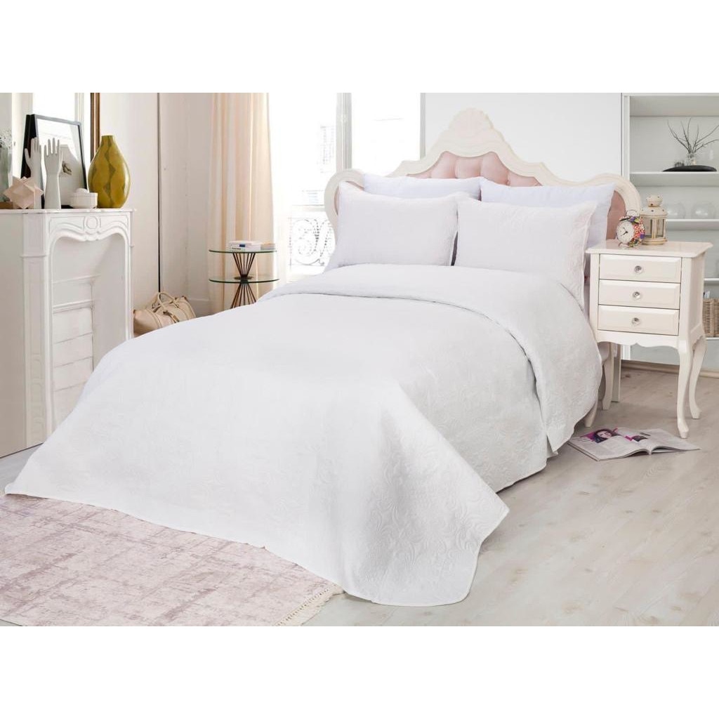 Set cuvertura pat 220x240 si 2 fete perna 50/70 cm, Culoarea Alb - eMAG.ro