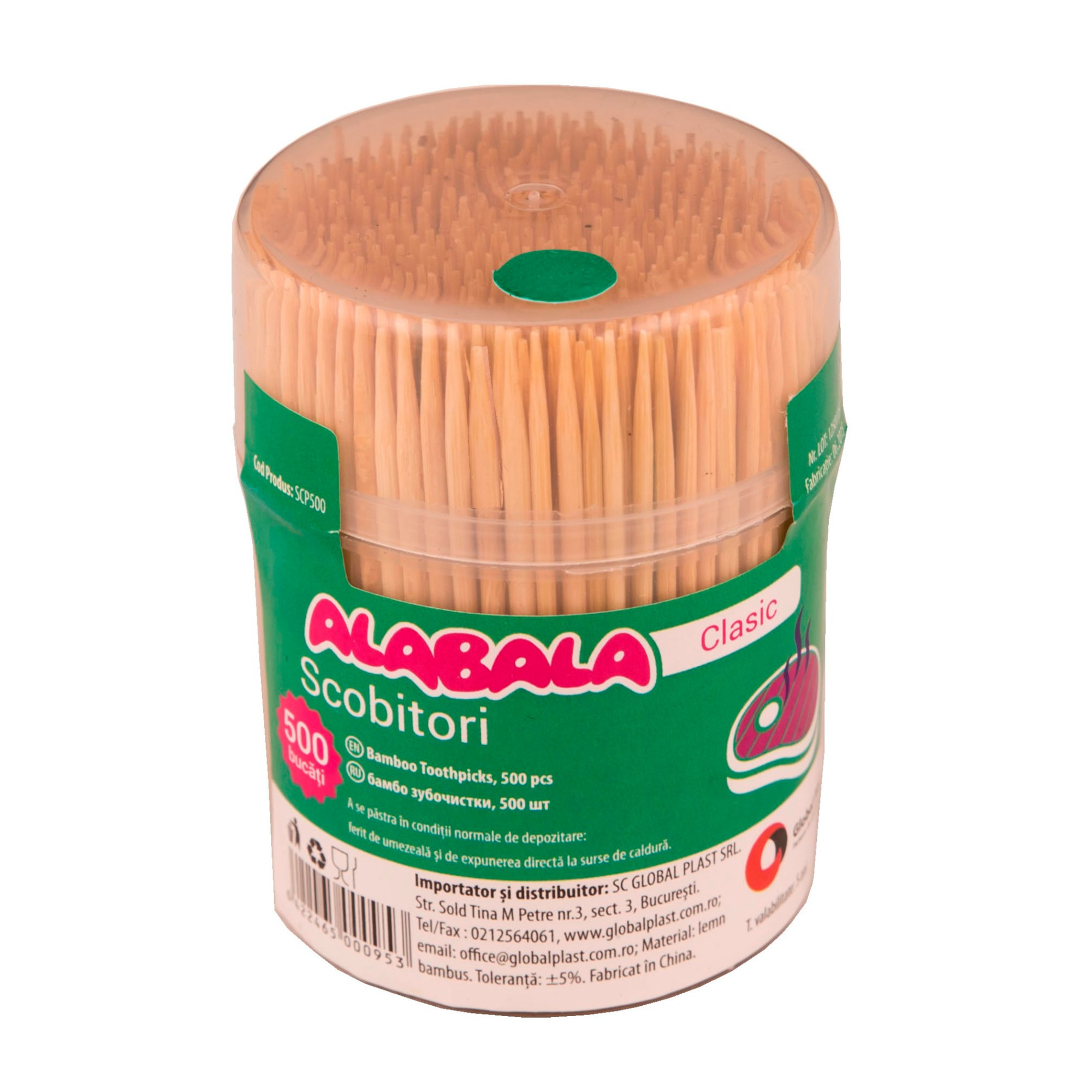 Set Scobitori Alabala Clasic in tub plastic, Bambus, 65x2 mm 500 bucati ...