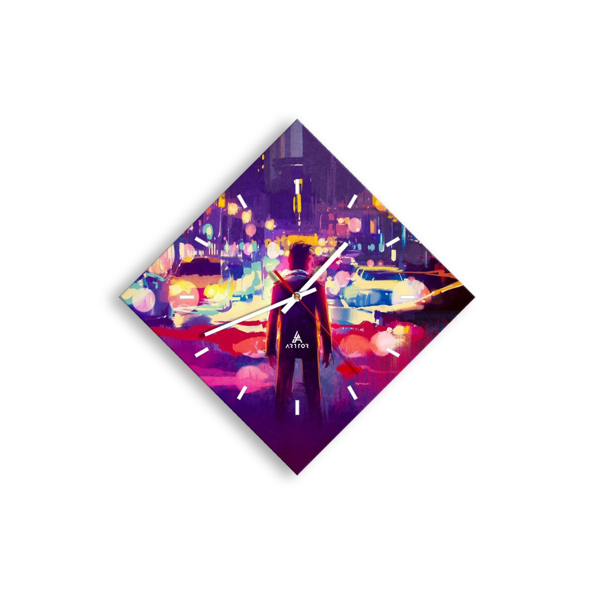 Ceas pe sticla 42x42 cm, Strada Aglomerata Noaptea, C3AD30x30-3189 ...