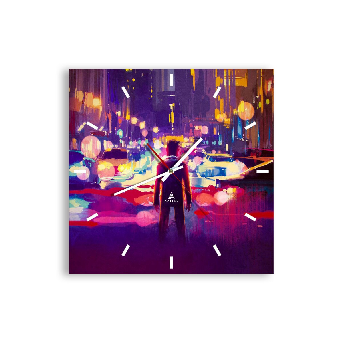 Ceas pe sticla 40x40 cm, Strada Aglomerata Noaptea, C3AC40x40-3189 ...