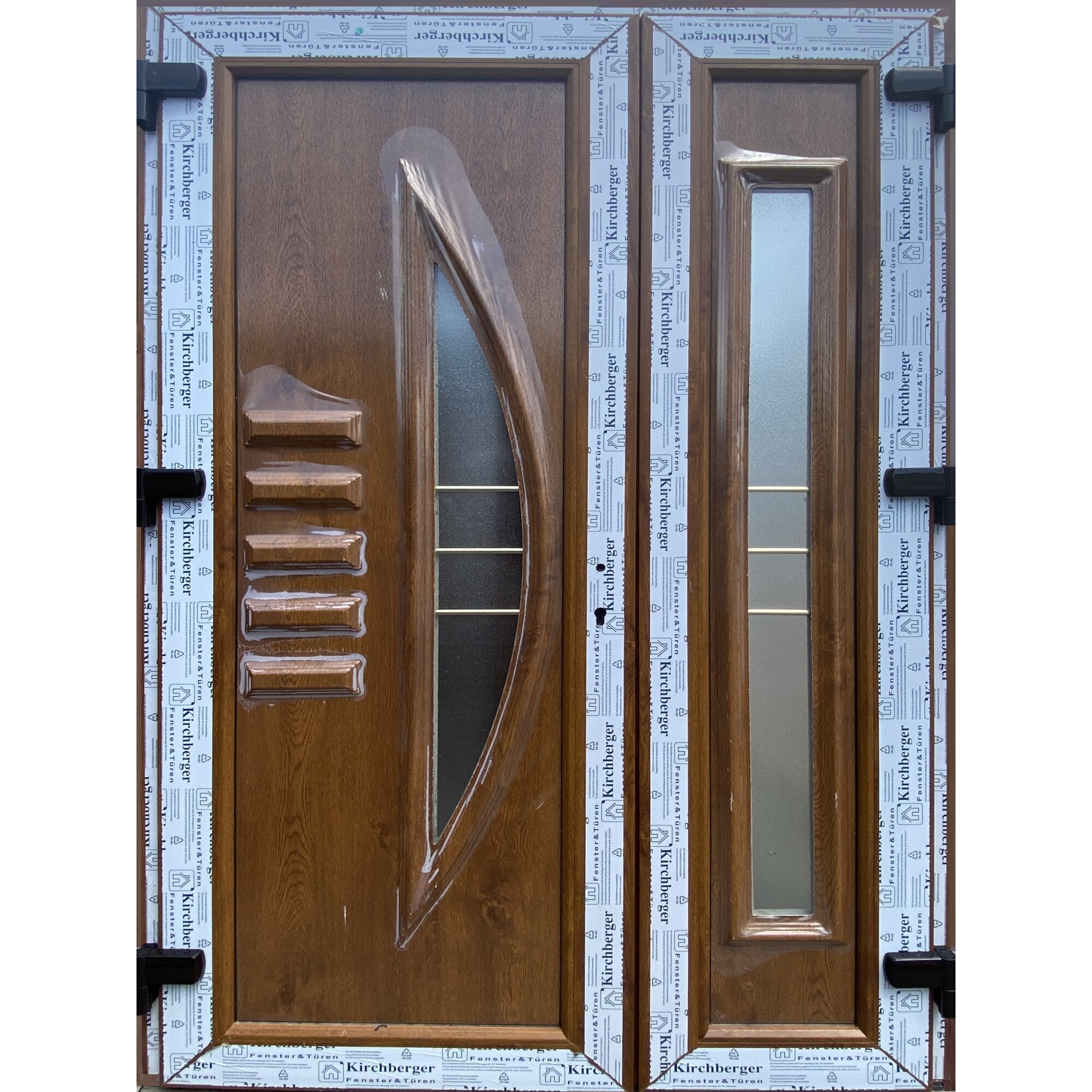 Usa de intrare, termopan, model London Luna cu inseratii gold, maro ...