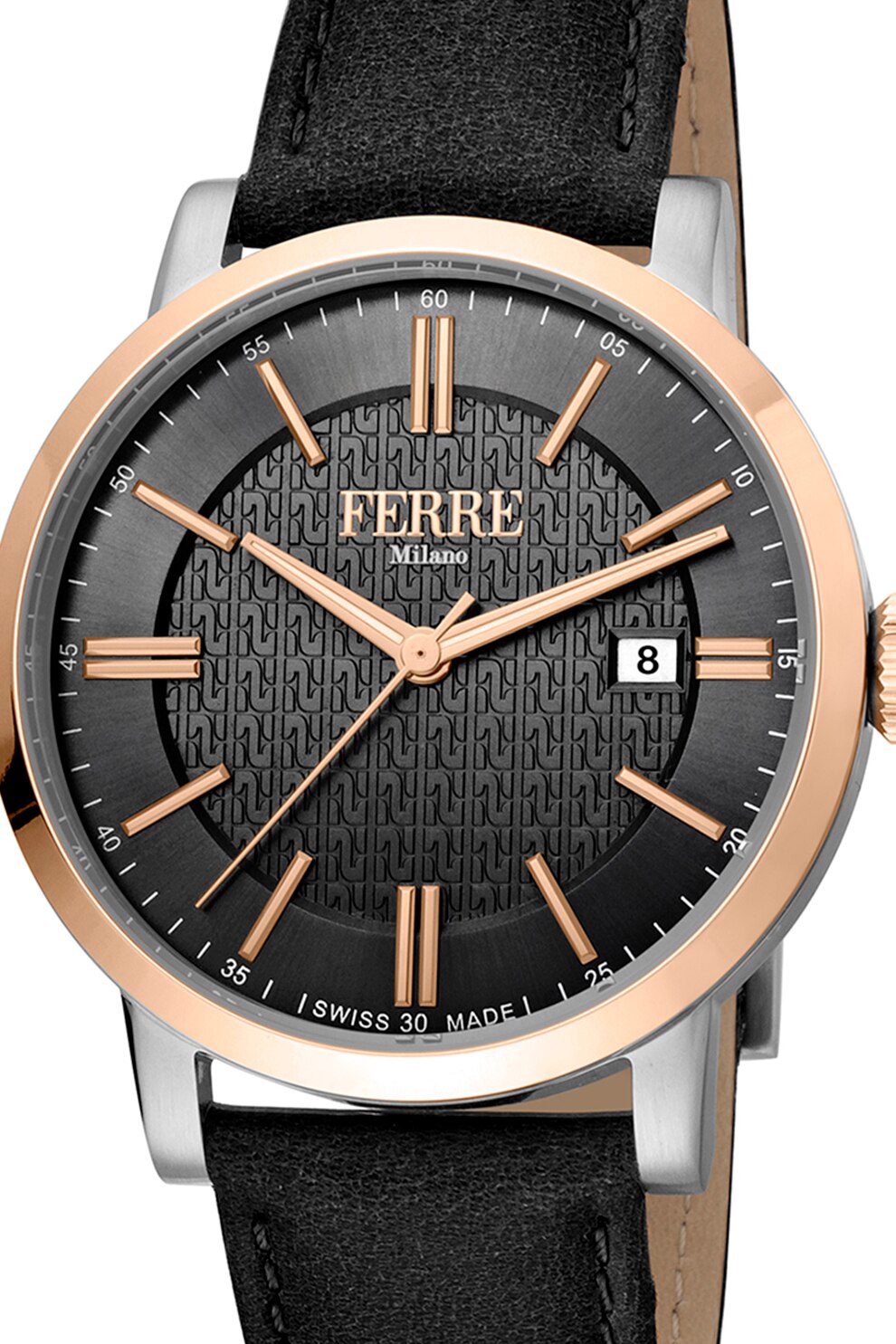 Ferre Milano, Ceas quartz cu o curea de piele, Negru - eMAG.ro