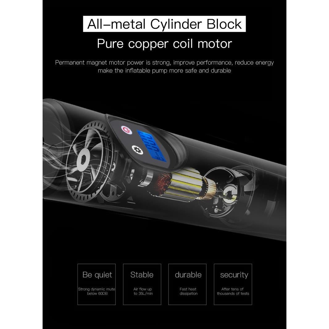 Mini compresor aer, digital, portabil, acumulator 6000 mAh, 15 L/min ...