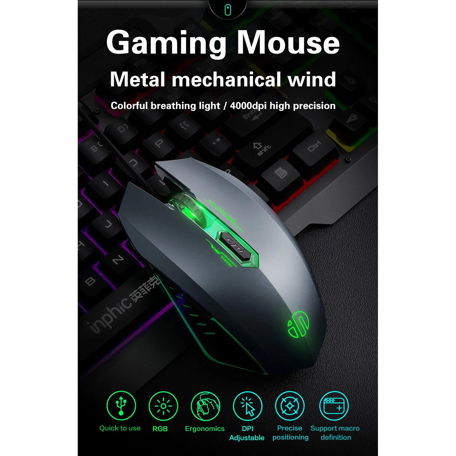Kit STELS Gaming V680, Cu cablu, USB, Iluminare de fundal curcubeu ...