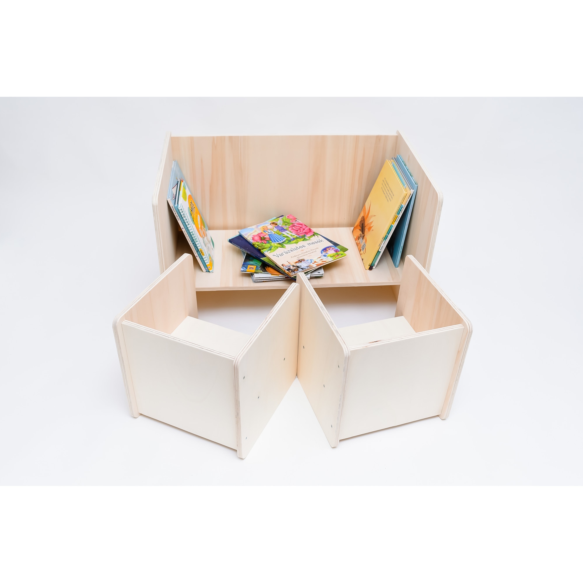 Set masa si scaune copii, din lemn, scaun forma cub, multifunctional ...