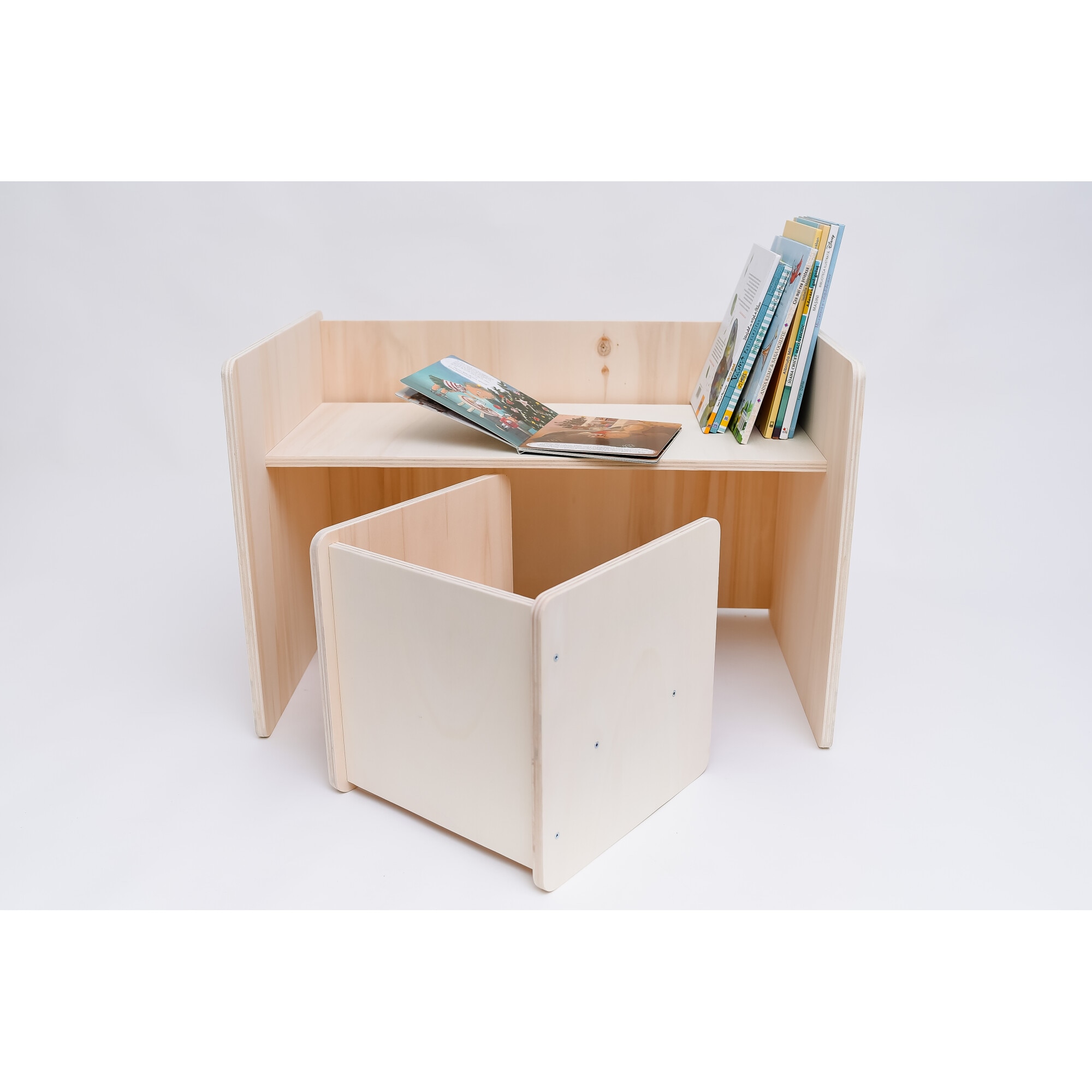 Set masa cu scaun copii, din lemn, scaun forma cub, multifunctional ...