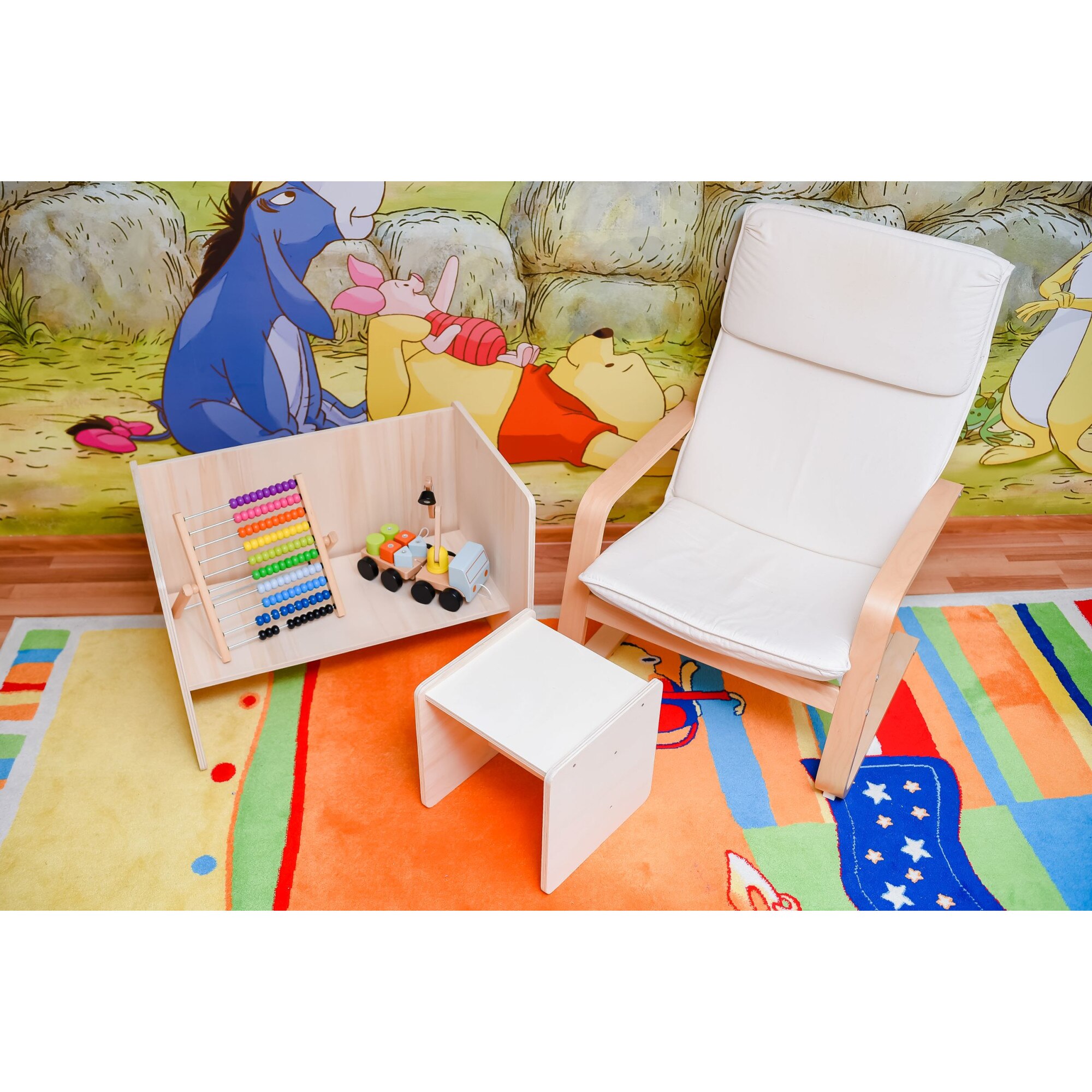 Set masa cu scaun copii, din lemn, scaun forma cub, multifunctional ...